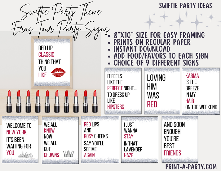 Taylor Swift Printable Party Signs, Party Food or Favor Decor, Lyric S ...
