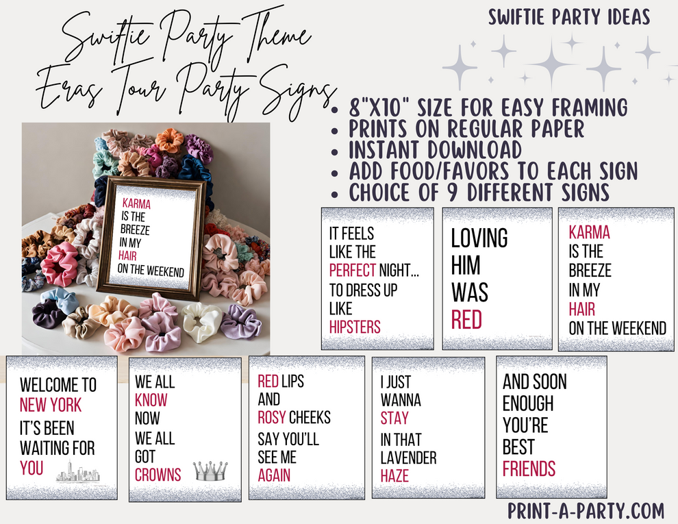 Taylor Swift Printable Party Signs, Party Food or Favor Decor, Lyric S ...