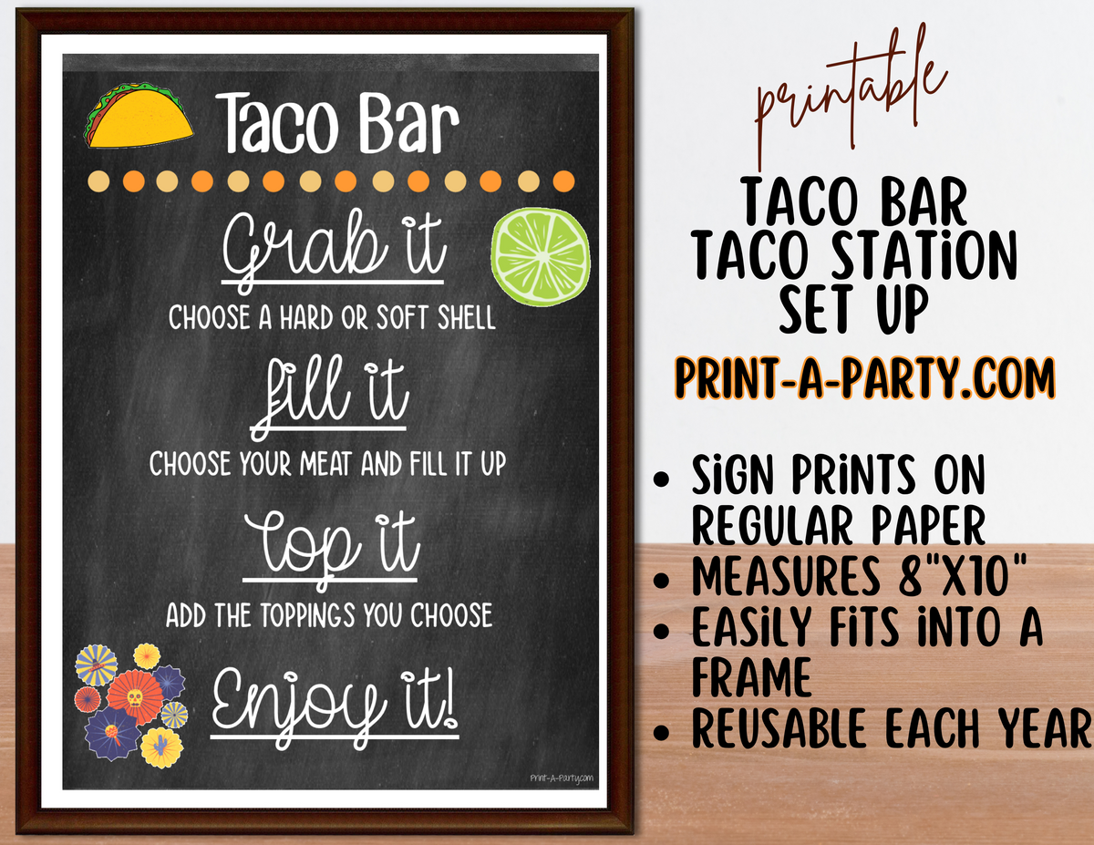 Printable TACO BAR Setup in CHALKBOARD | Make your own Tacos Sign ...