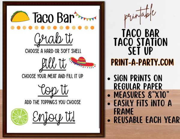 Printable TACO BAR Setup in WHITE | Make your own Tacos Sign | Taco Bar ...