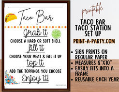 TACO BAR - White - Printable Sign and Food Labels - For Parties, Showe ...