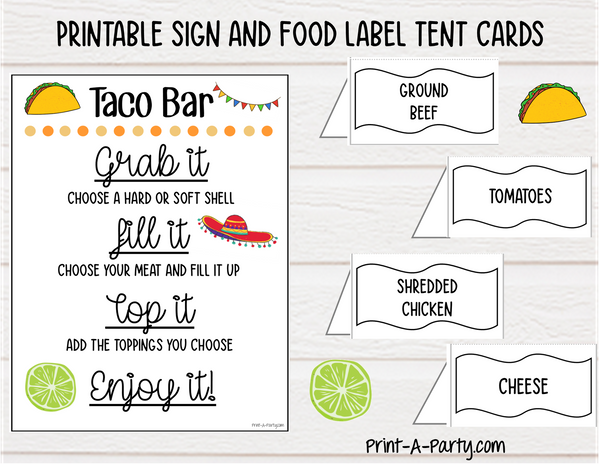 Printable TACO BAR Setup in WHITE | Make your own Tacos Sign | Taco Bar ...