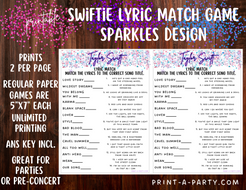 Swiftie Party Game Lyric Match | Taylor Lyric Match Game | Eras Tour P ...