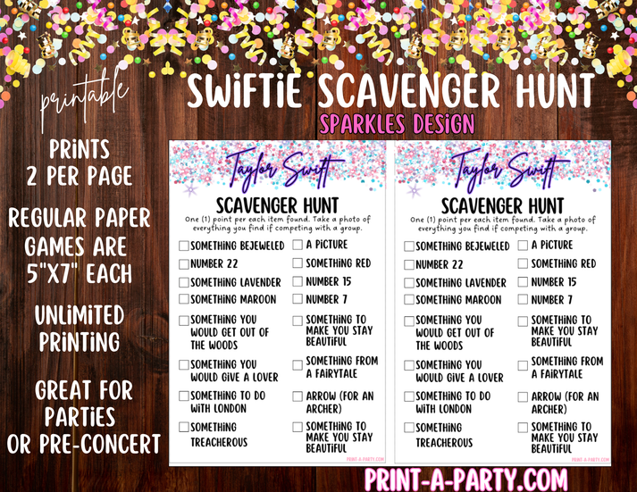 Swiftie Scavenger Hunt Printable Game – Taylor-Inspired Party Activity ...