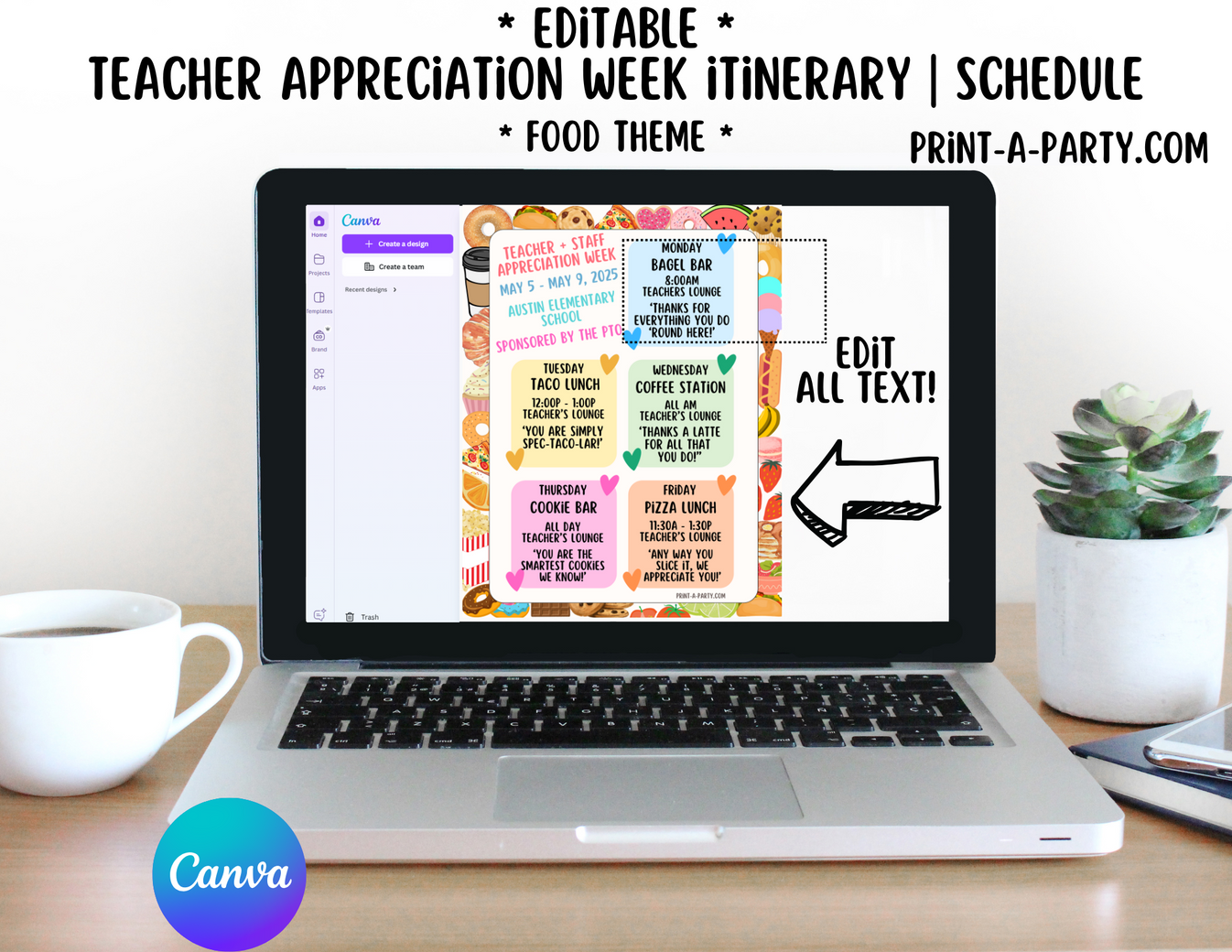 Teacher Appreciation Week Schedule Template – Editable Canva Planner f ...