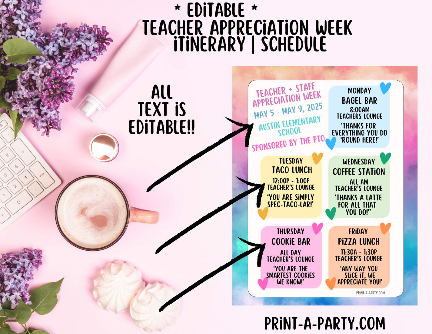 Editable Appreciation Week Itinerary Schedule Template - edit all text ...