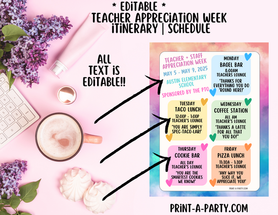 Teacher Appreciation Week Editable Weekly Schedule - Watercolors | Pri ...