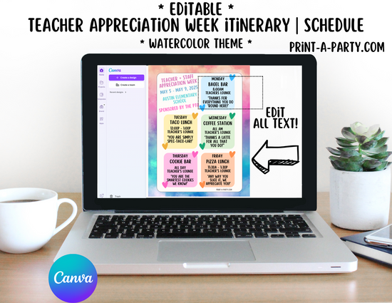 Teacher Appreciation Week Editable Weekly Schedule - Watercolors | Pri ...