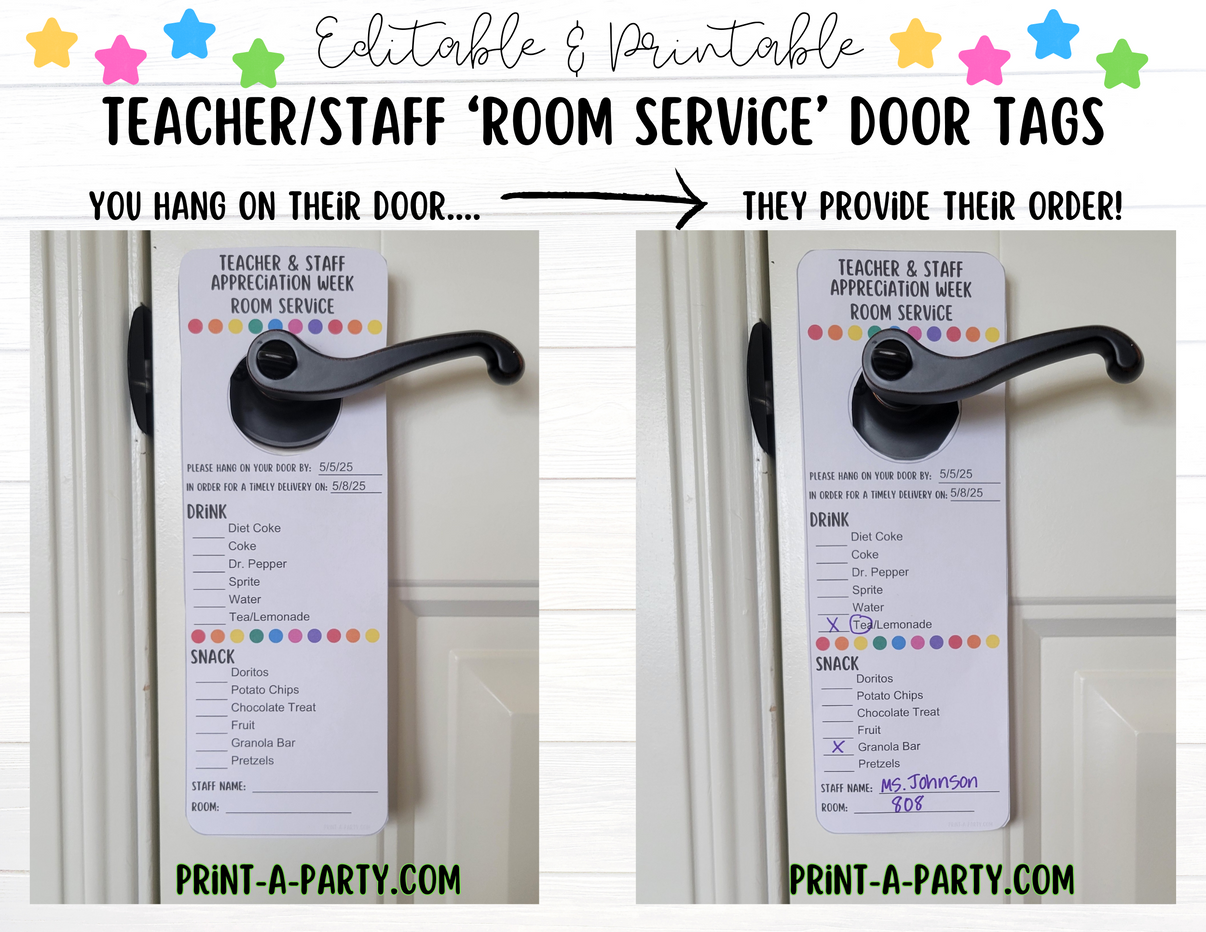 TEACHER APPRECIATION | Editable Teacher Staff "Room Service" Door Tags ...