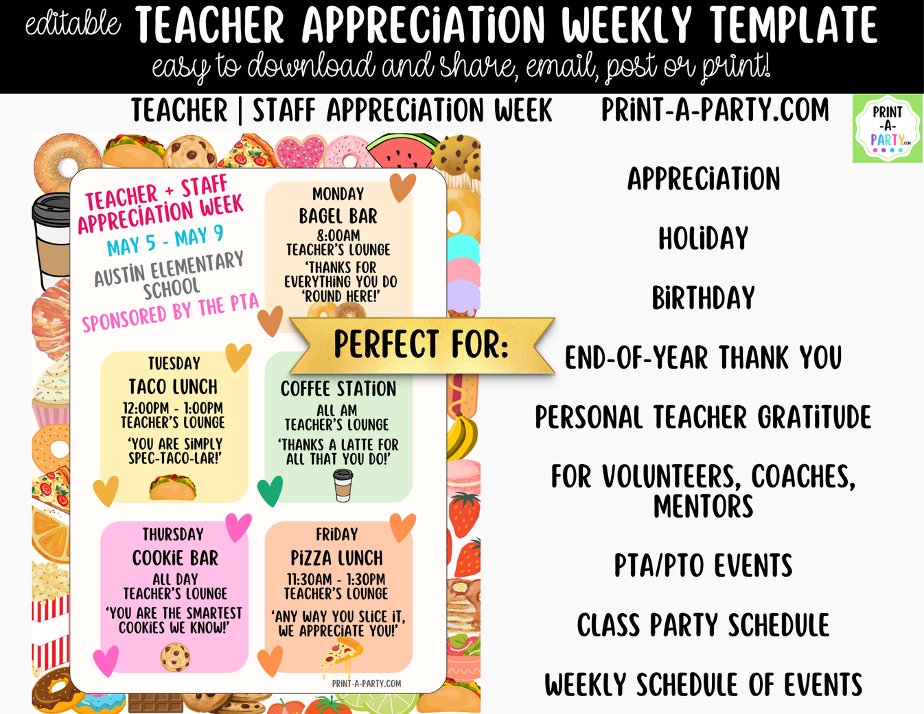 Teacher Appreciation Week Schedule Template – Editable Canva Planner f ...