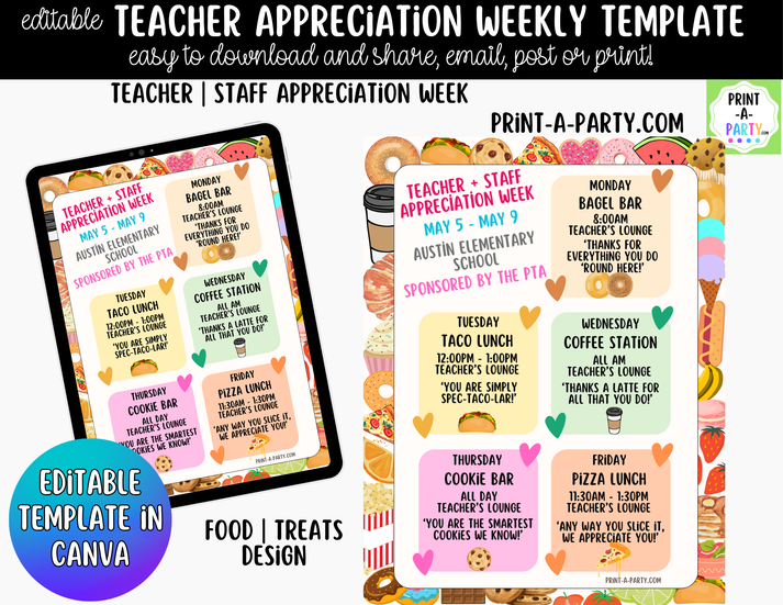 Teacher Appreciation Week Schedule Template – Editable Canva Planner f ...