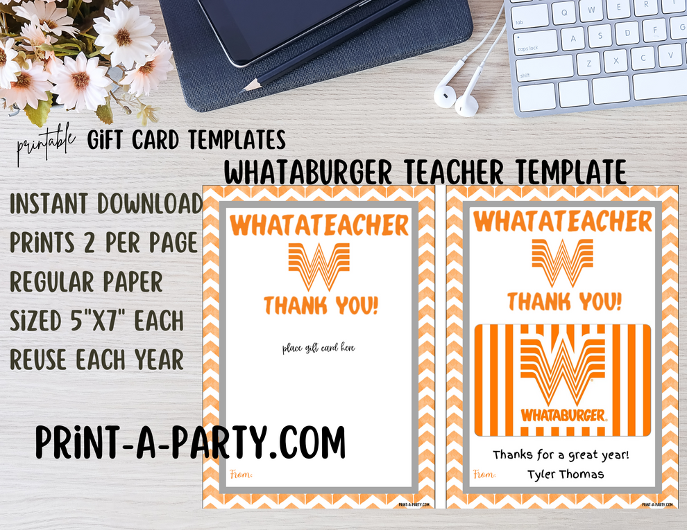 Teacher Gift Card Templates for Whataburger, Chik Fil A, Tacos, Burgers ...