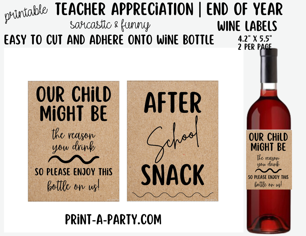 Wine Labels Sarcastic Teacher Wine Labels Printable - Funny Teacher Ap ...