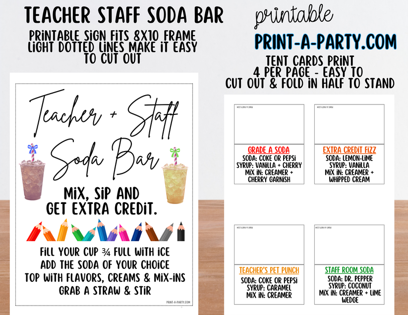 SODA BAR - Printable Teacher and Staff "Dirty" Soda Bar - Sign & Recip ...