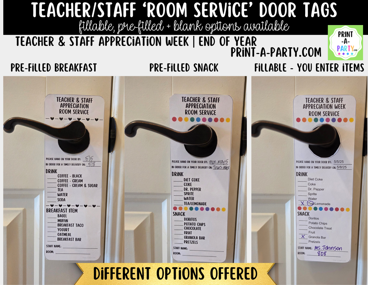 Room Service Door Tags - Editable via a Fillable PDF for Teacher Staff ...
