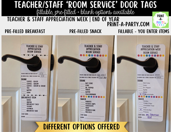 Room Service Door Tags - Editable via a Fillable PDF for Teacher Staff ...