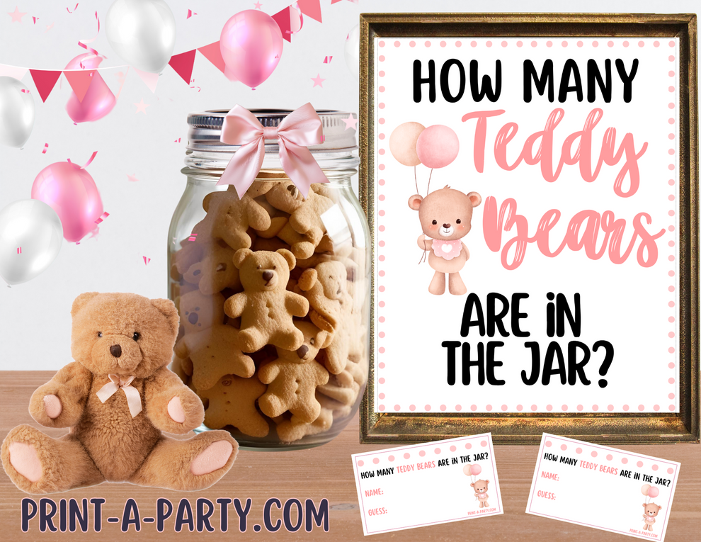 Candy Jar Guessing Game - TEDDY BEARS PINK - Printable Game for Baby S ...