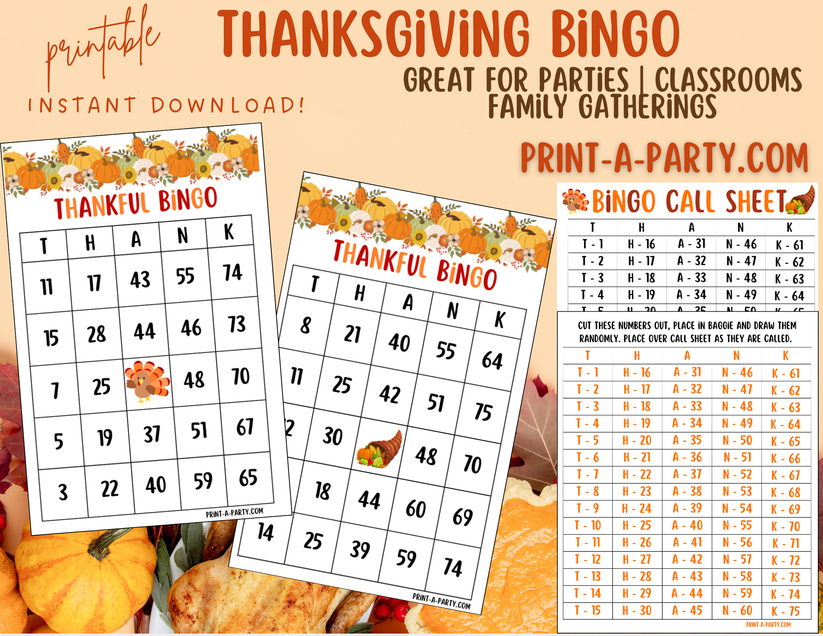 BINGO: Thanksgiving Printable Bingo Game – Fun Holiday Activity for Fa ...