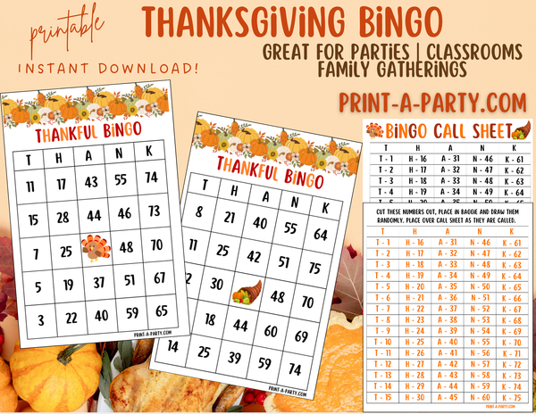 Thanksgiving Bingo Game Printable - INSTANT DOWNLOAD – PrintAParty
