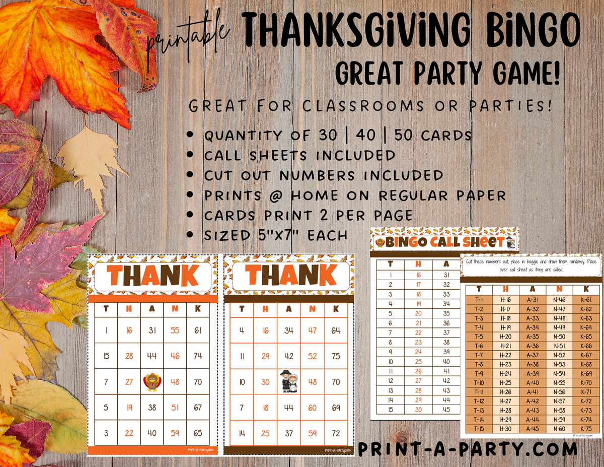 Thanksgiving Bingo Game Printable - INSTANT DOWNLOAD – PrintAParty