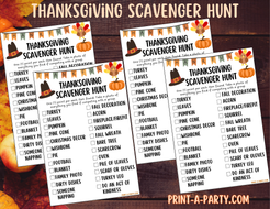 SCAVENGER HUNT GAME: Thanksgiving - Printable Thanksgiving Scavenger H ...