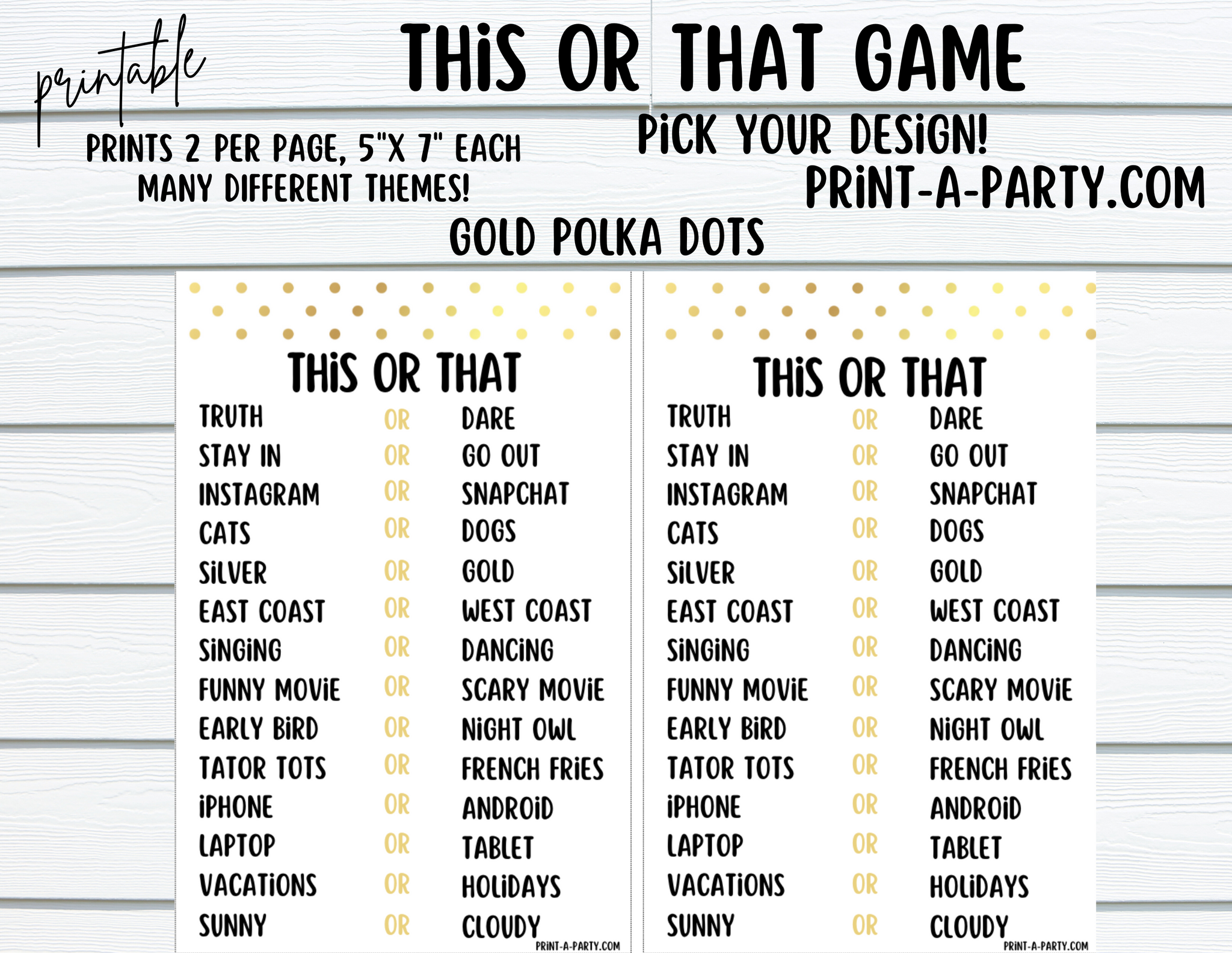 This or That Game Printable | Multiple Design Options | Birthday & Par ...