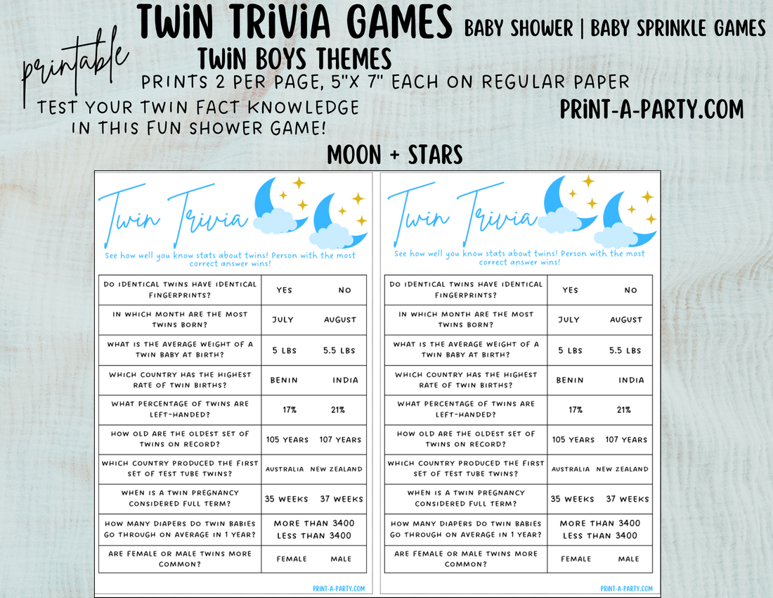 Twin Boys Printable Trivia Game – Twin Baby Shower Activities & Games ...