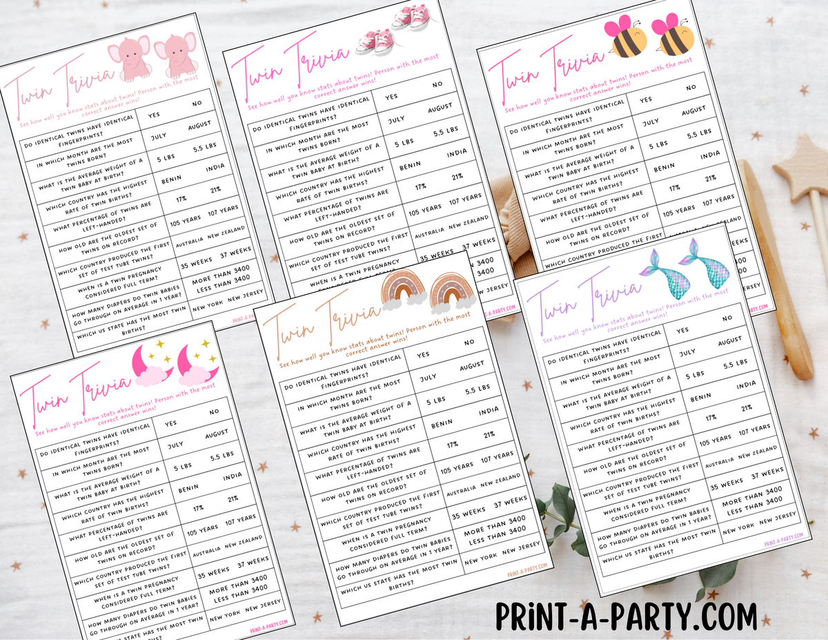 Twin Girls Printable Trivia Game – Twin Baby Shower Activities & Games ...