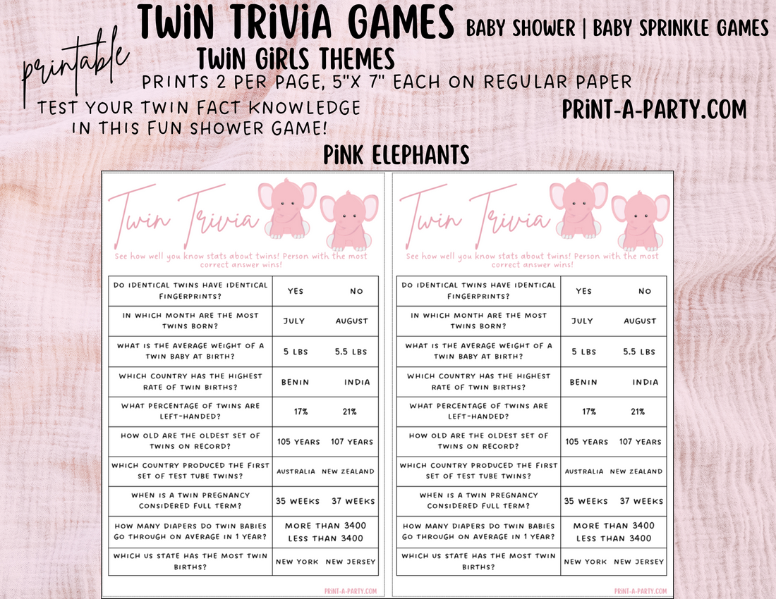 TWIN TRIVIA Game | TWIN GIRLS Baby Shower Game Printable | Twin Trivia ...