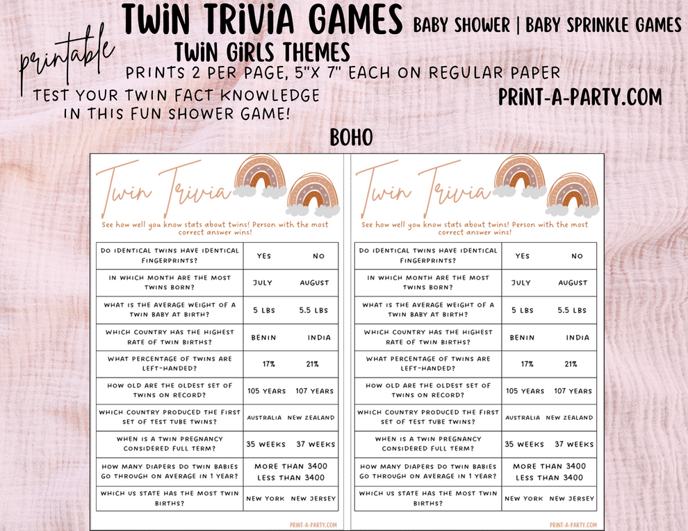 TWIN TRIVIA Game | TWIN GIRLS Baby Shower Game Printable | Twin Trivia ...