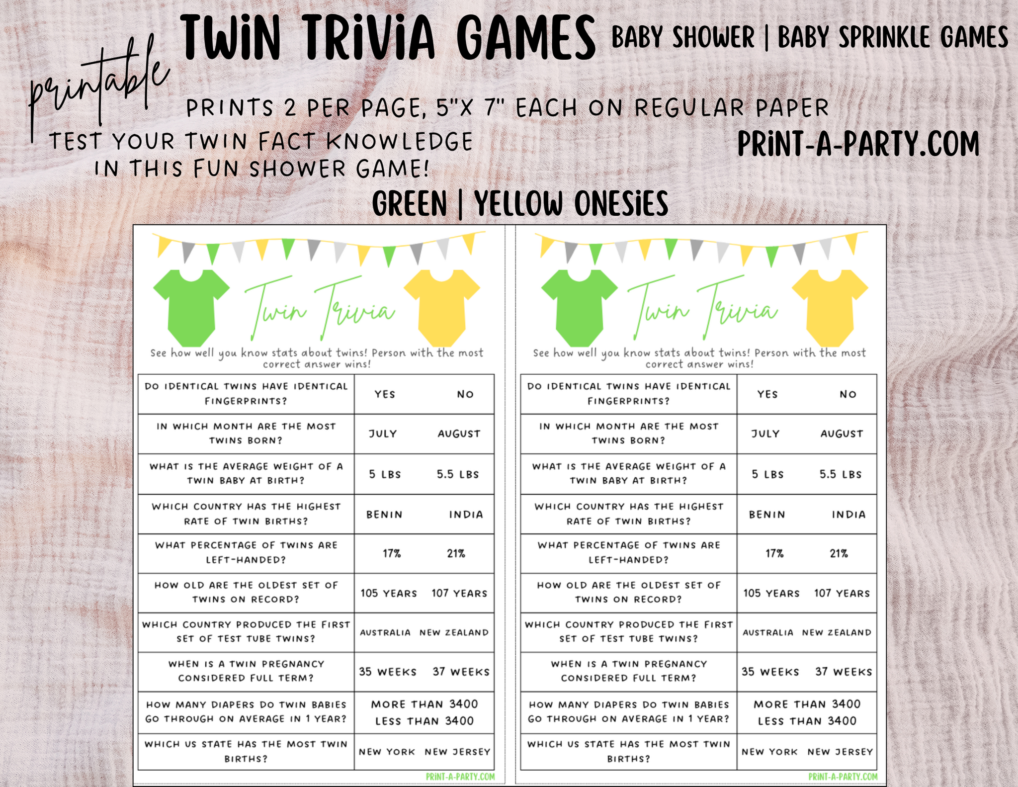 Twin Babies Printable Trivia Game – Twin Baby Shower Activities & Game ...
