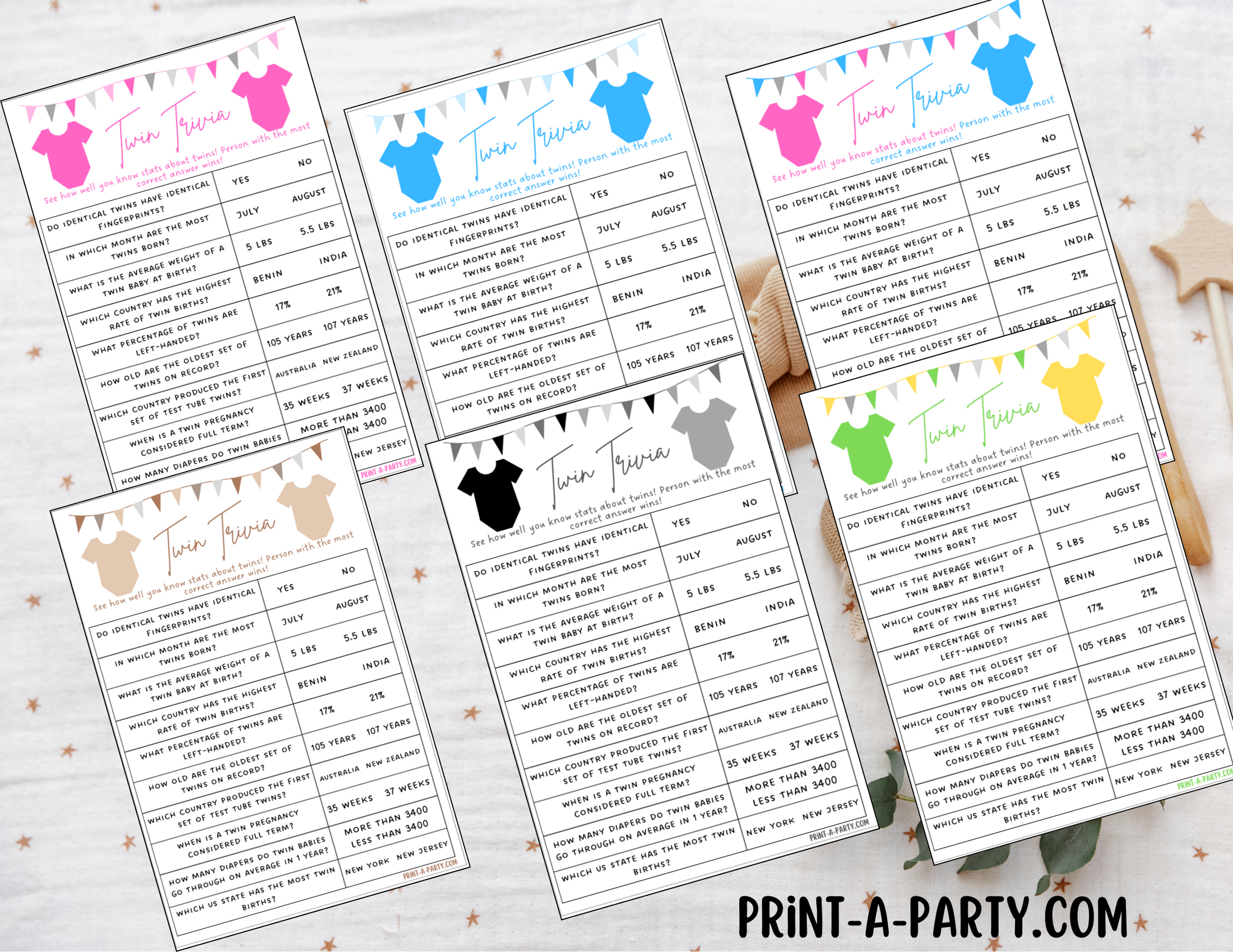 Twin Babies Printable Trivia Game – Twin Baby Shower Activities & Game ...