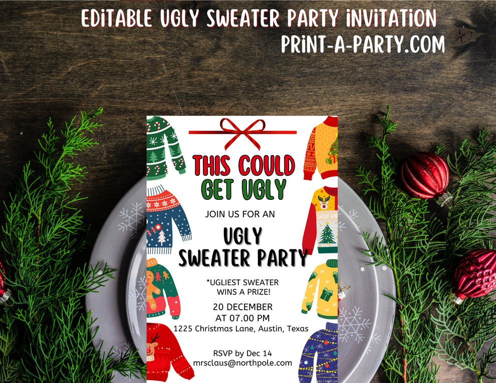 UGLY CHRISTMAS SWEATER PARTY INVITATION - Editable Invitation Template ...