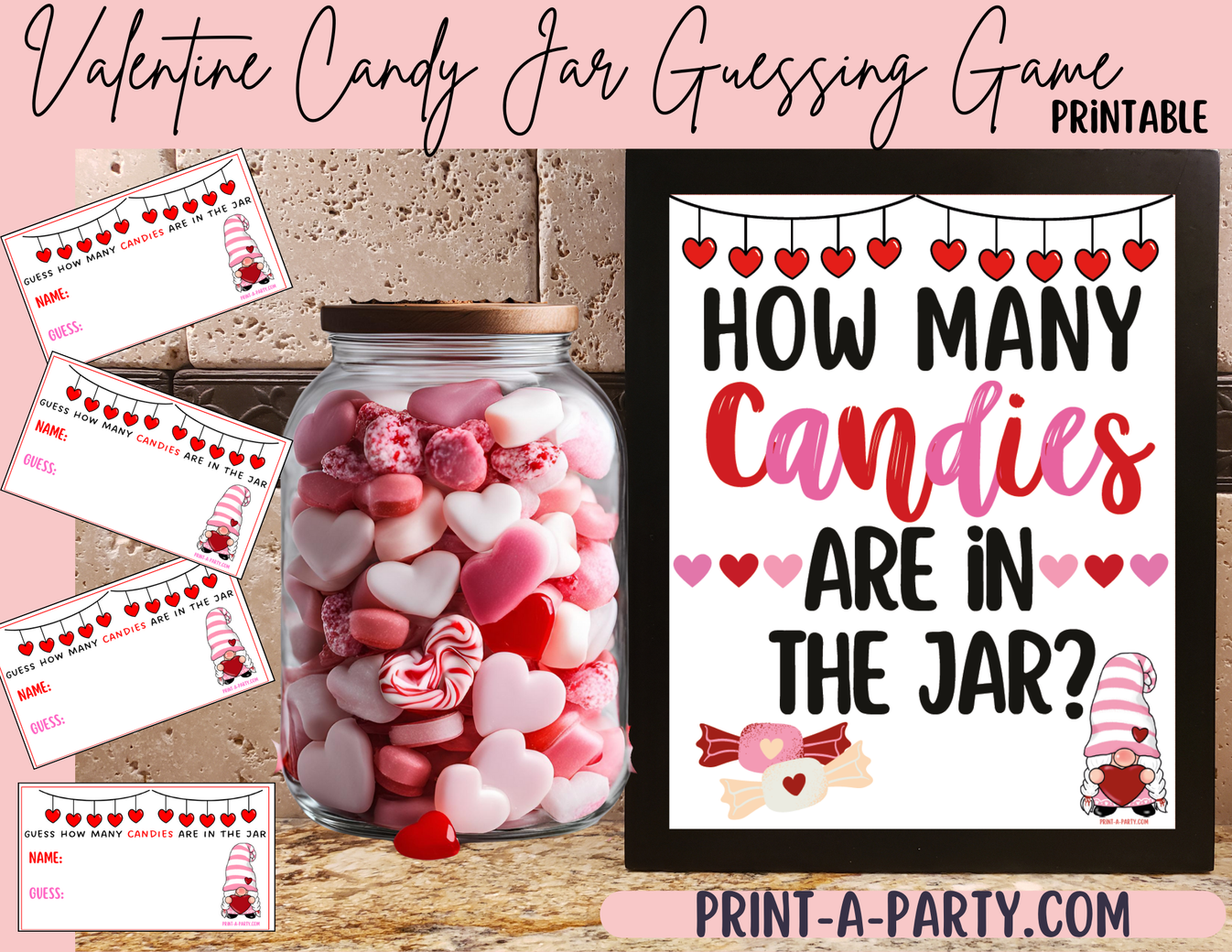 Valentine's Day Candy Jar Guessing Game Printable – Sign and cards for ...