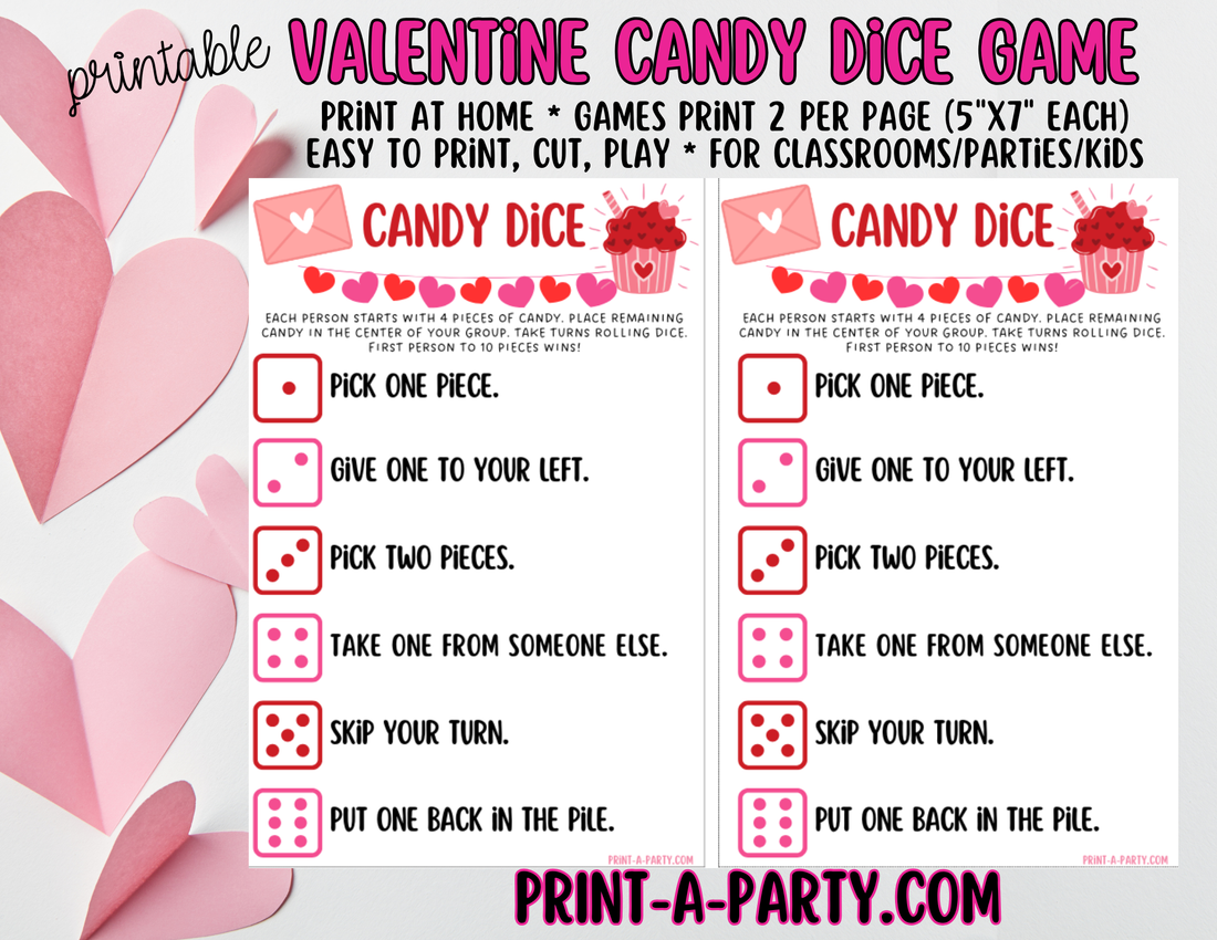 Valentine's Day Candy Dice Game Printable | Valentine Party Game | Can ...