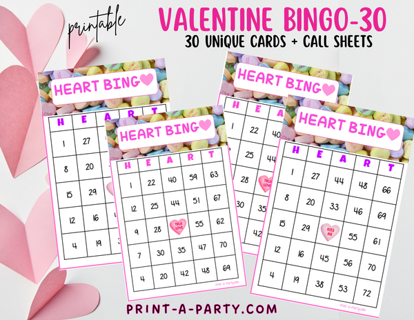 Valentine Bingo | Heart Bingo Printable | Choose your size and design ...