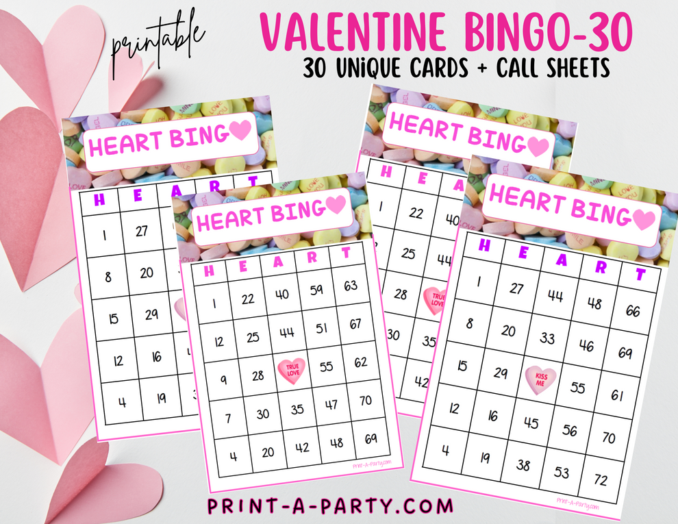 Valentine Bingo | Heart Bingo Printable | Choose your size and design ...