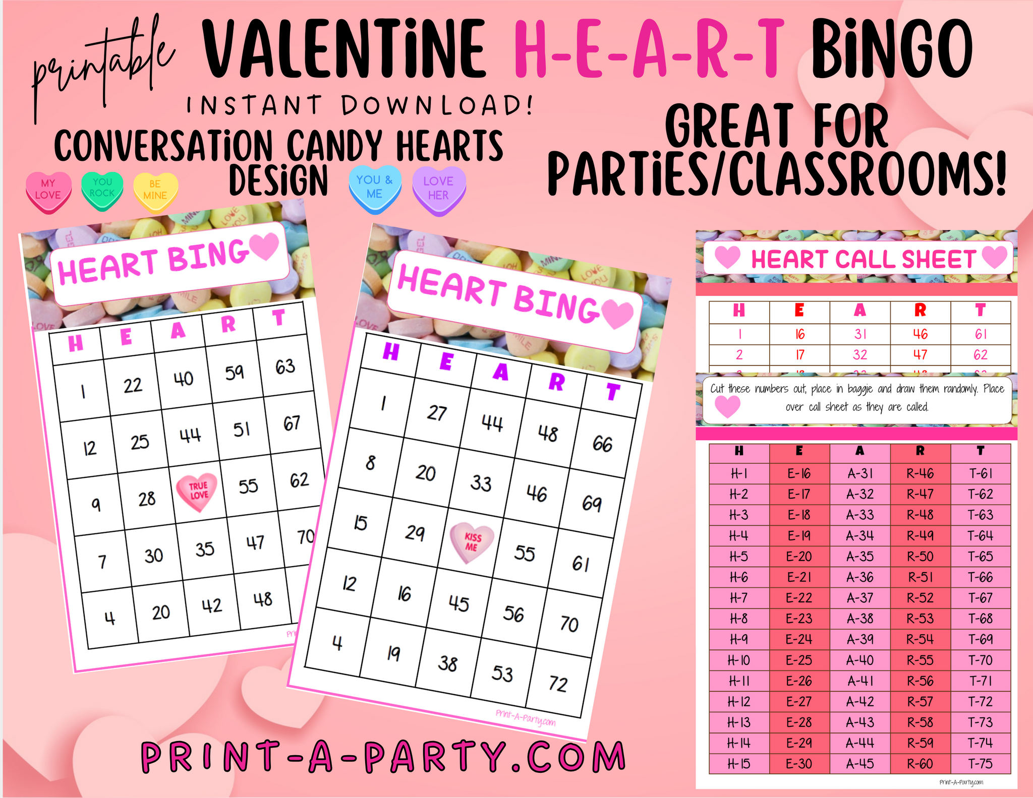 Valentine Bingo | Heart Bingo Printable | Choose your size and design ...