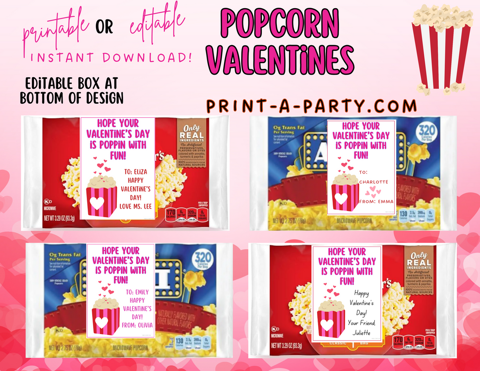 Editable Popcorn Valentines | Editable Valentines for Kids | Valentine ...