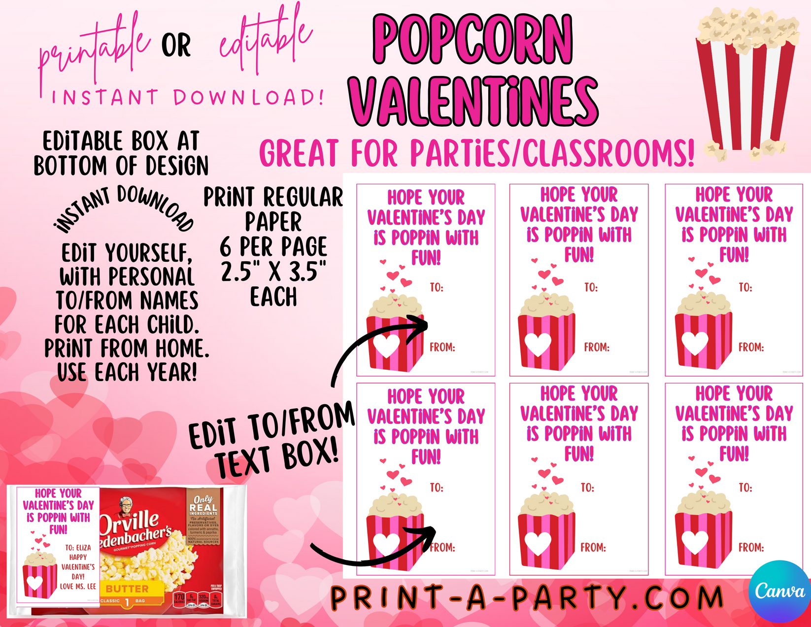 Editable Popcorn Valentines | Editable Valentines for Kids | Valentine ...