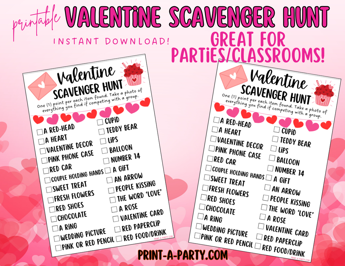 Valentine’s Day Scavenger Hunt Printable Game - Parties, Classroom, Ki ...