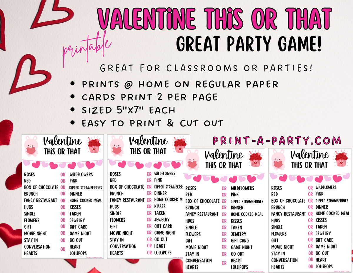 THIS OR THAT GAME | Valentine Games | Valentine Activities | Printable ...