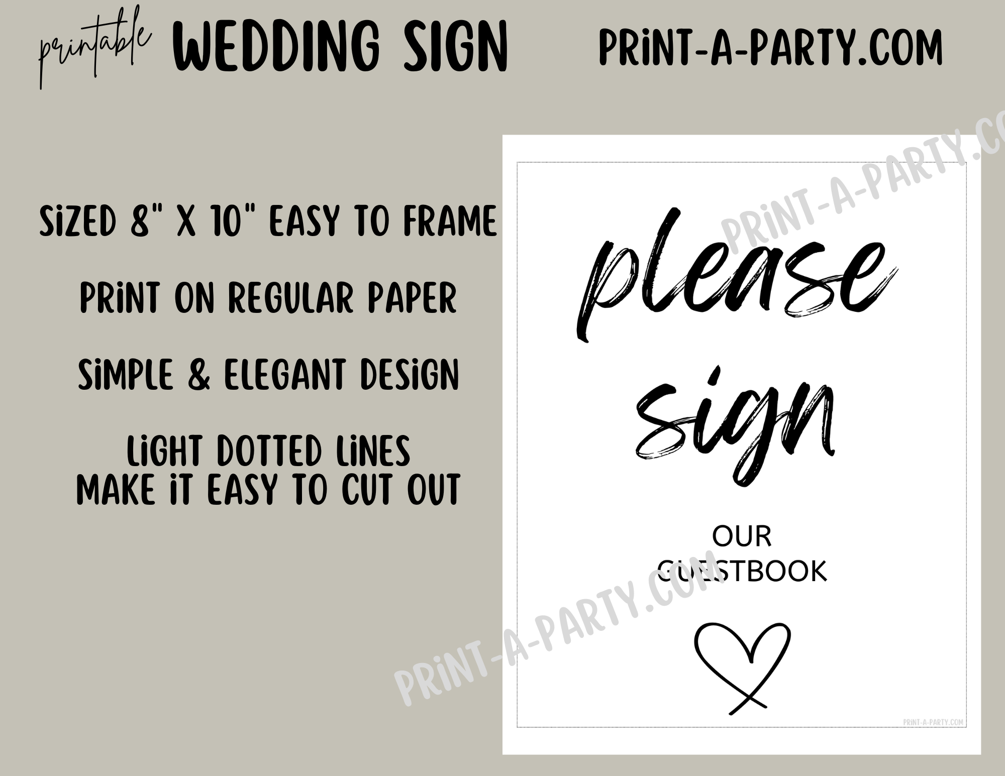 Printable Wedding Guest Book Sign - Please sign our guestbook - prints ...