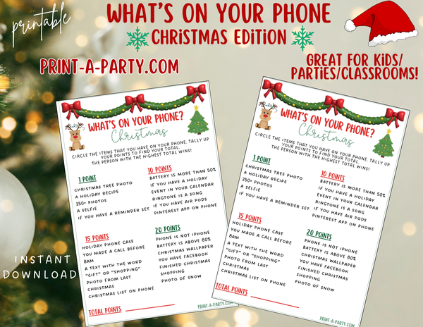 WHAT'S ON YOUR PHONE - Christmas Printable Holiday Party Activity ...