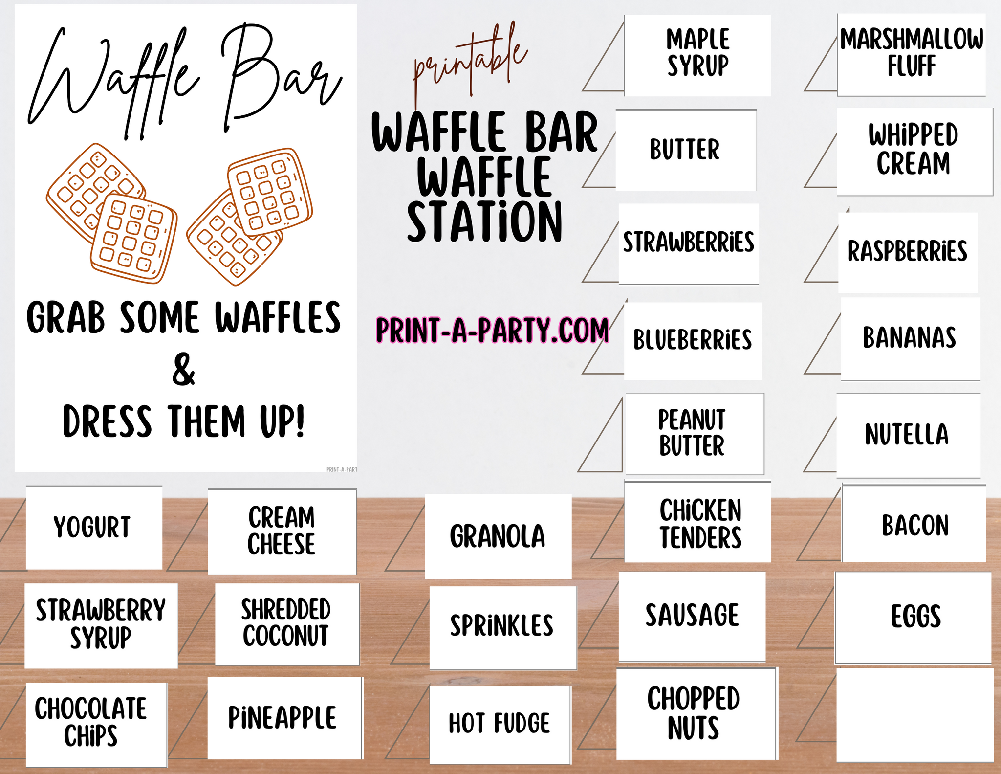 WAFFLE BAR | WAFFLE STATION Printable Setup - White | Waffle Bar Sign ...