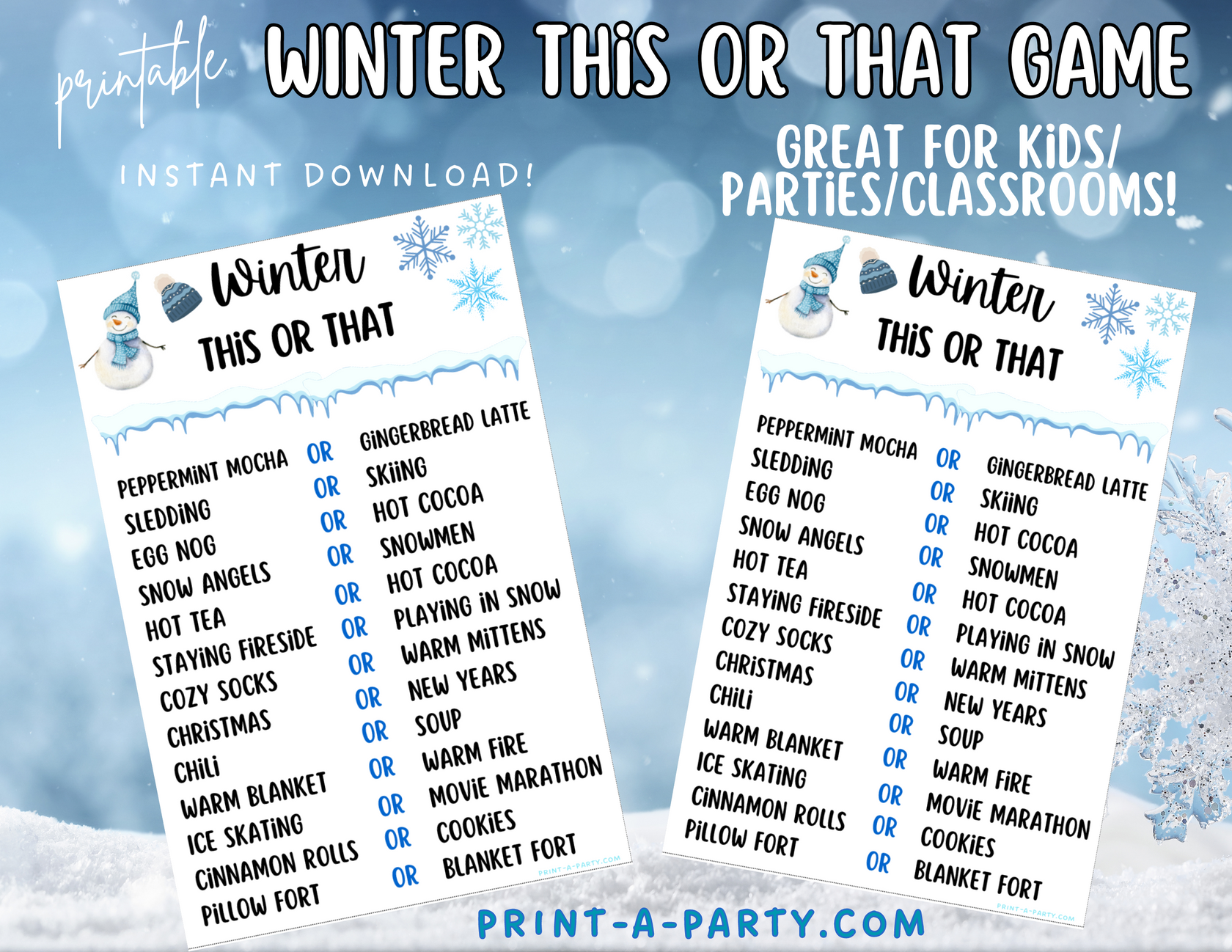 THIS OR THAT GAME- Printable Winter This or That Game – Fun Winter Act ...