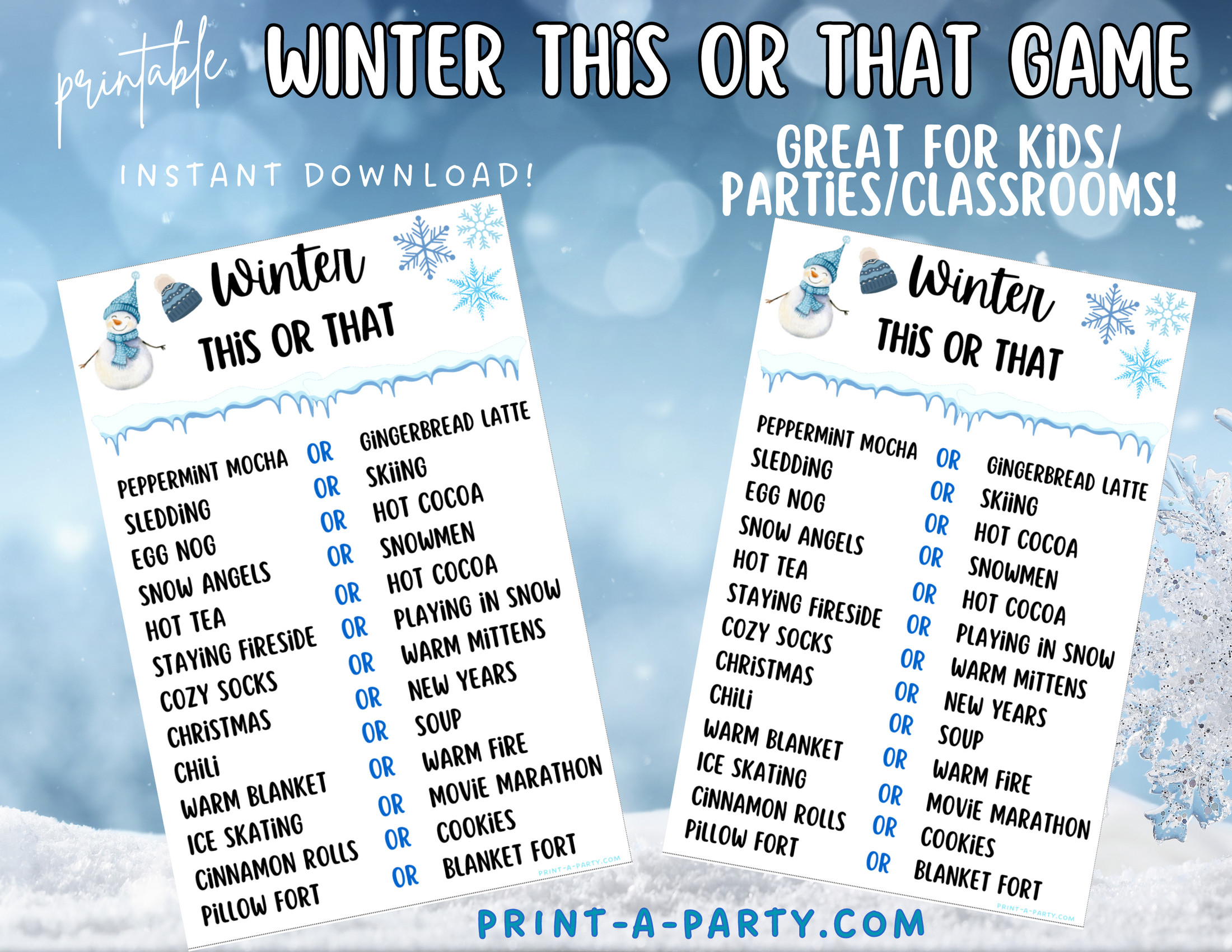 THIS OR THAT GAME- Printable Winter This or That Game – Fun Winter Act ...