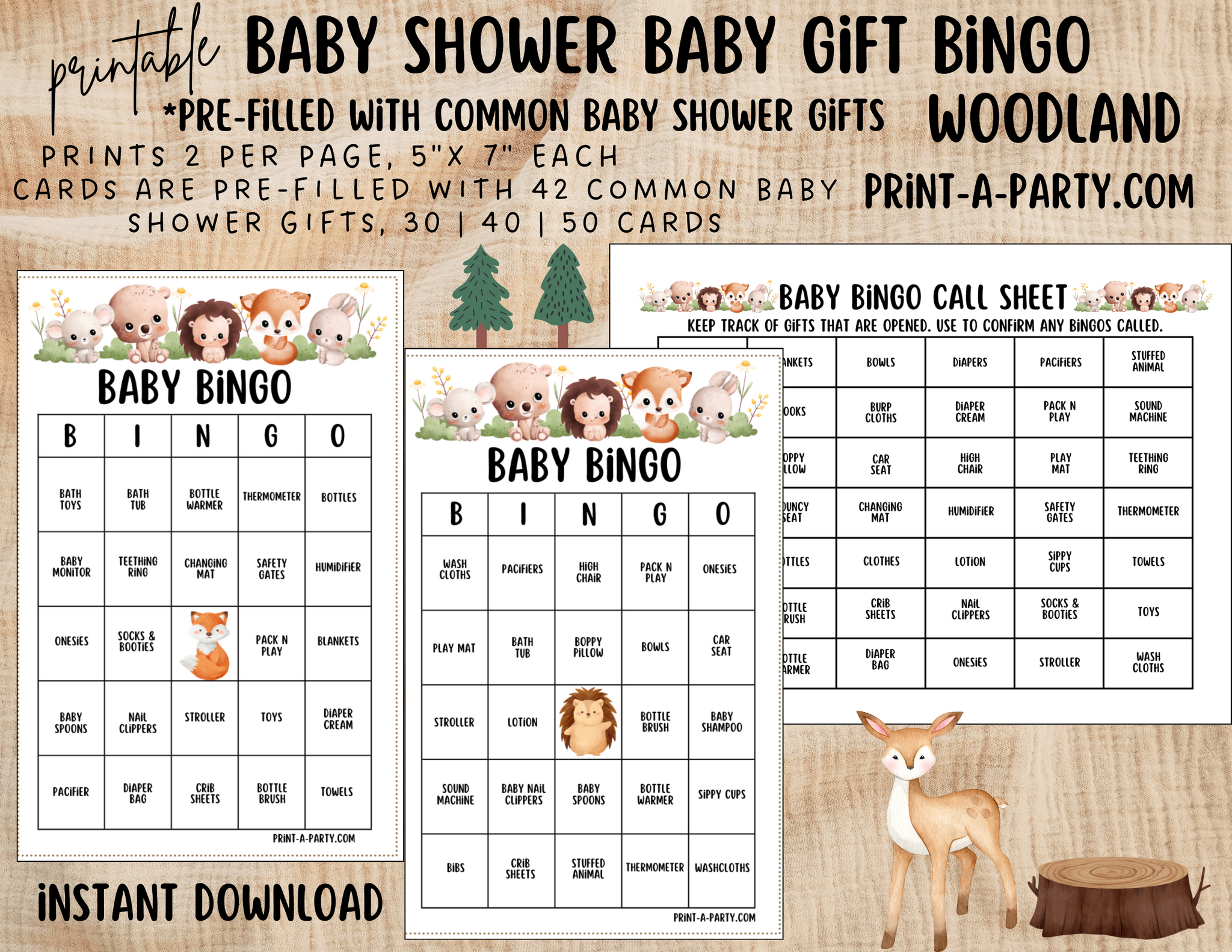 Bingo - Woodland Baby Shower Gift Bingo Printable (Pre-Filled) – Woodl ...