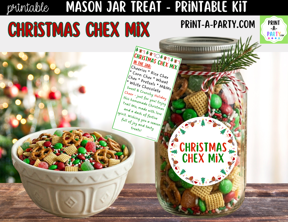 Christmas Chex Mix in a Mason Jar Gift Printable Kit - Labels, Tag, Re ...
