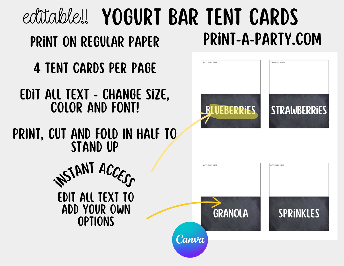 Editable YOGURT BAR Printable - Chalkboard DIY Sign and Topping Labels ...